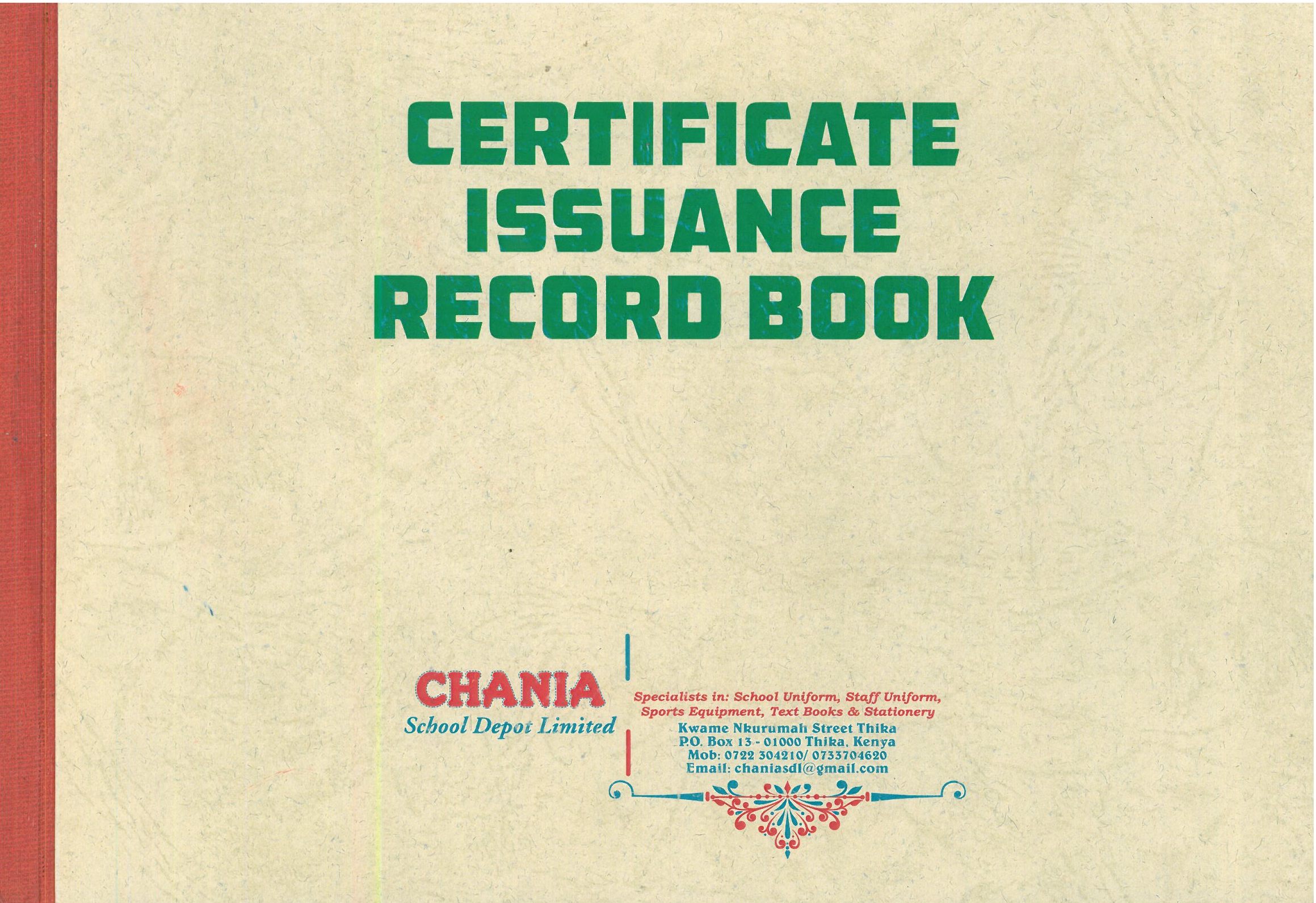Certificate Issuance Record Book | Chania School Depot